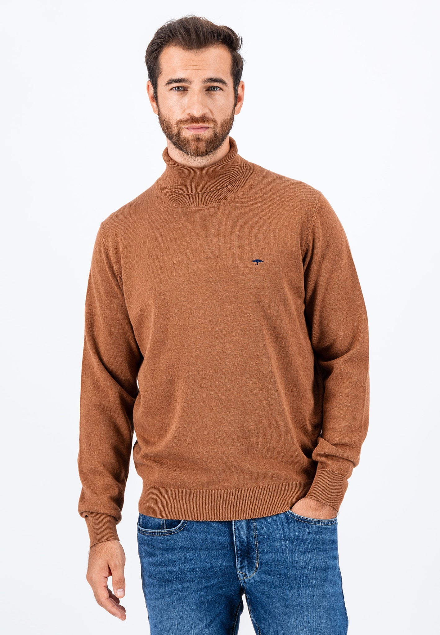 Cotton sweater with turtleneck – FYNCH-HATTON | Offizieller Online Shop