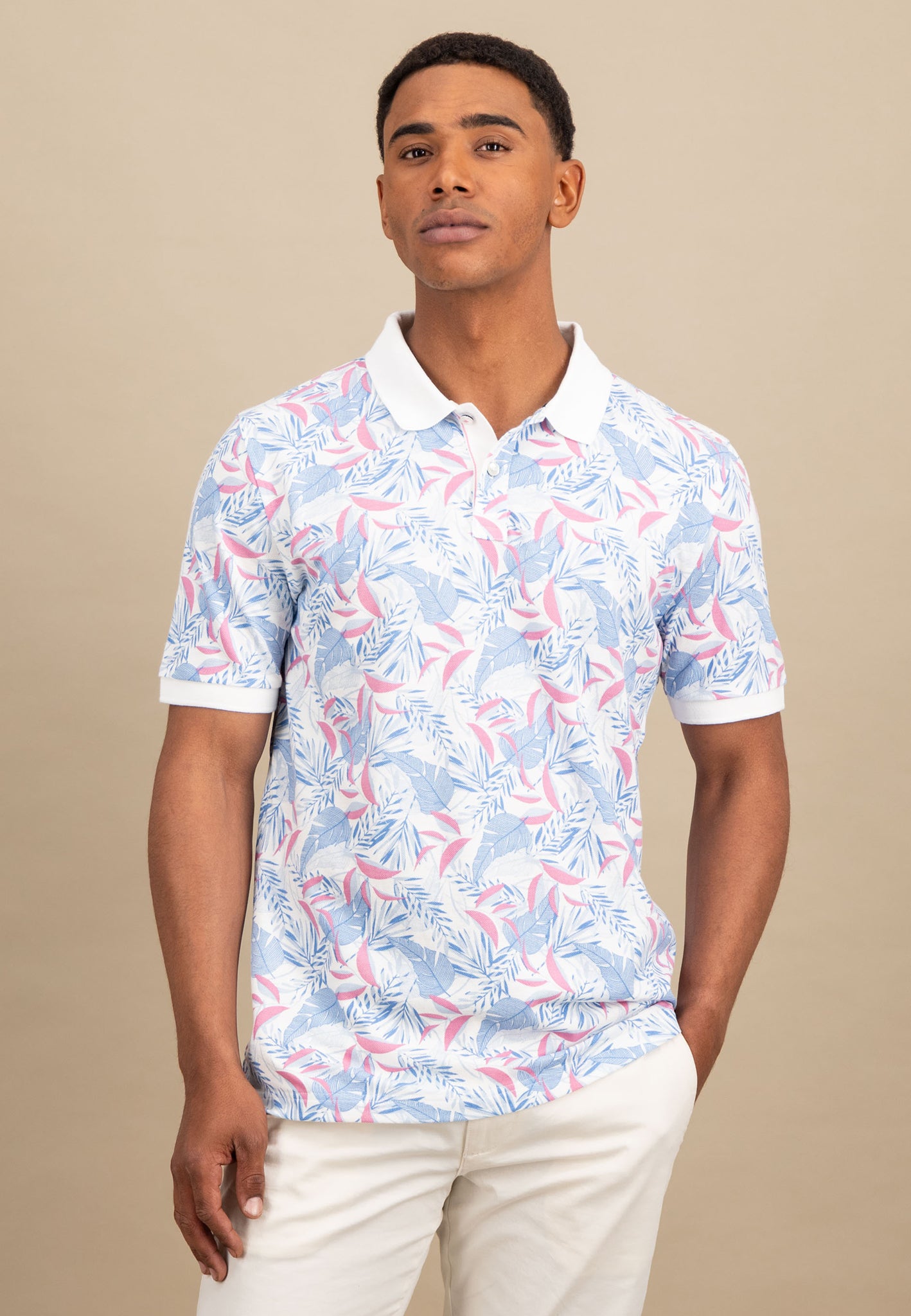 Cotton polo shirt with an all-over botanical print – FYNCH-HATTON ...