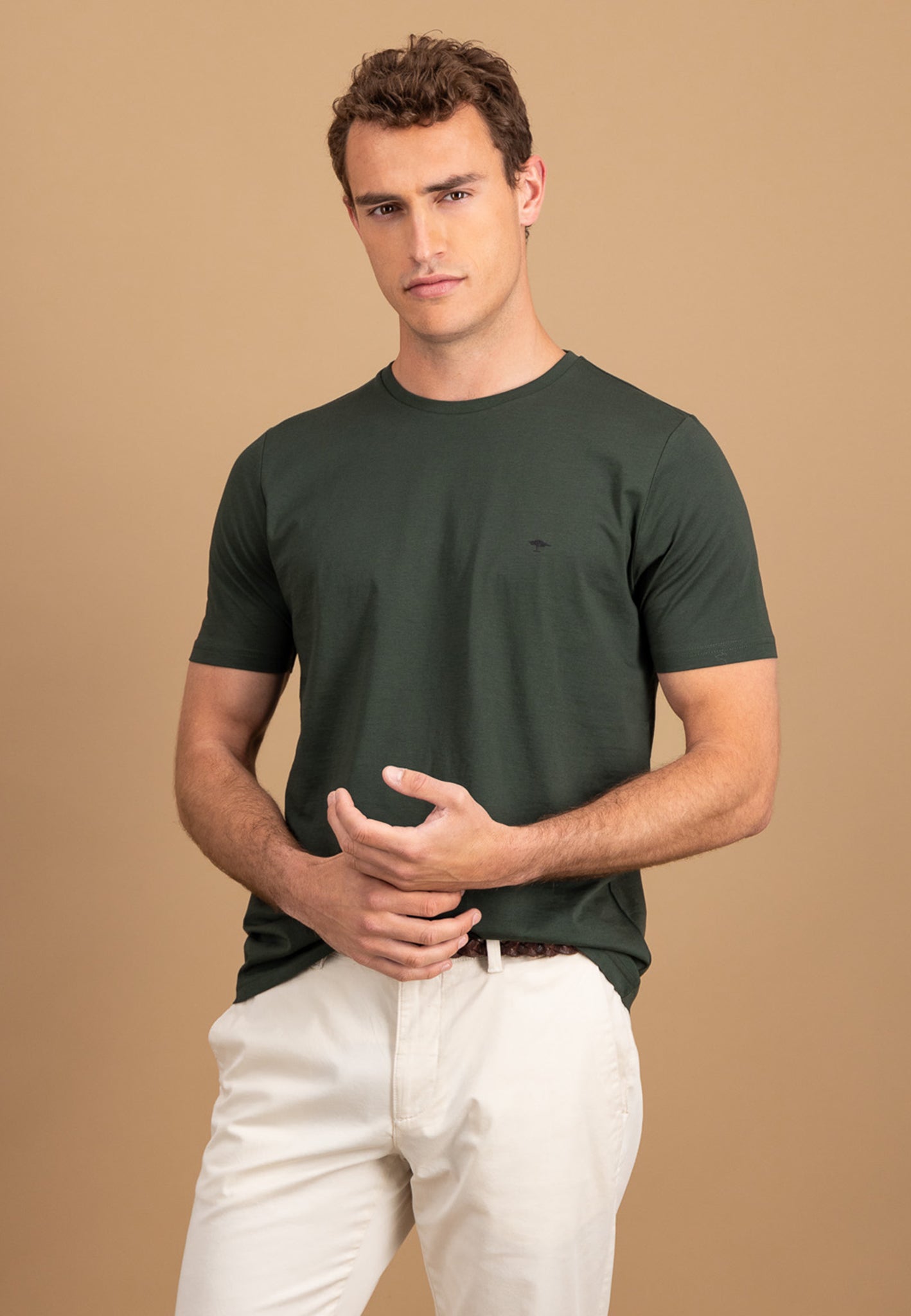Cotton crew-neck T-shirt with logo embroidery – FYNCH-HATTON ...